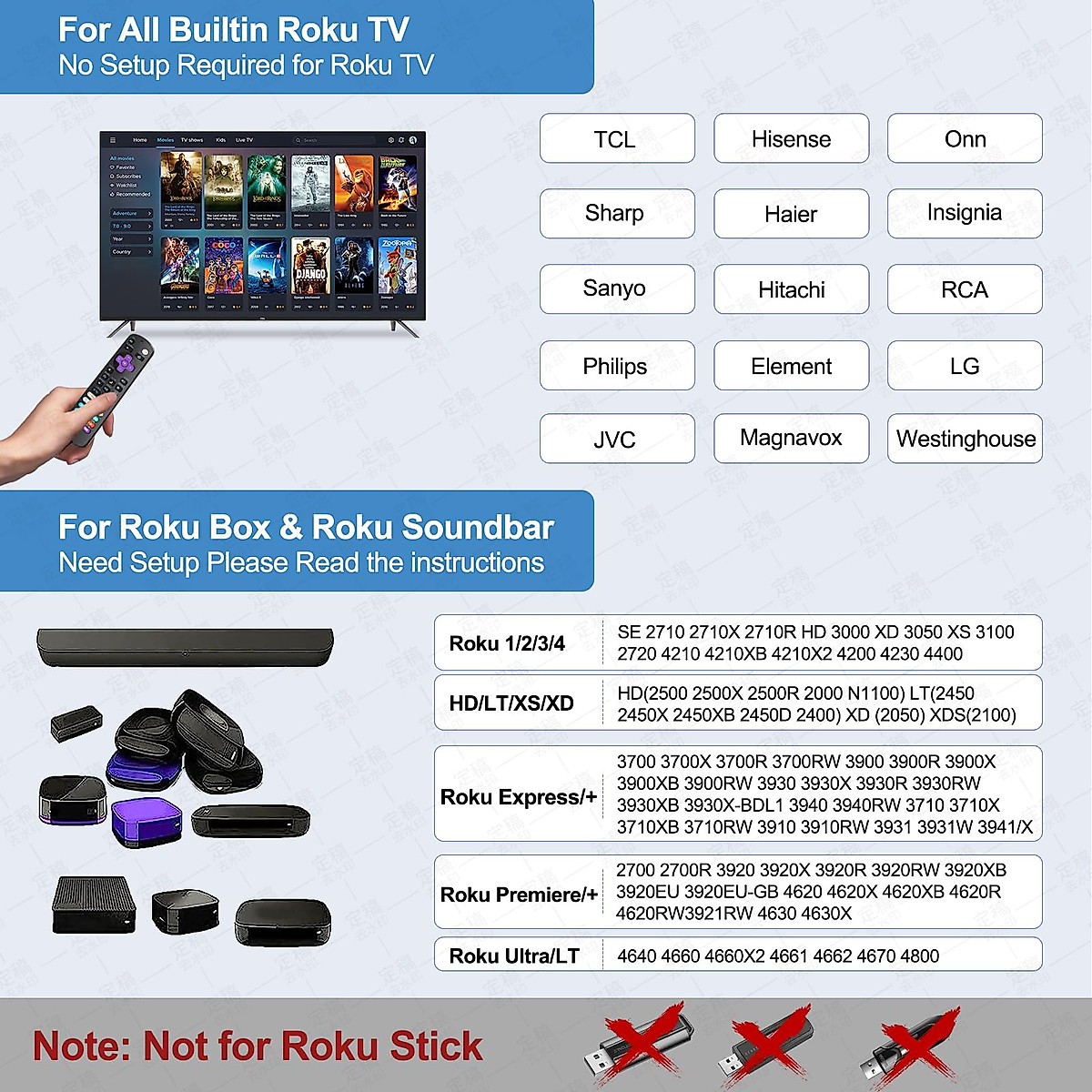 Newest Universal Remote Control for Roku Players and Roku TV Remote, for Roku 1 2 3 4, Roku Express/+, Roku Premiere/+, and TCL Hisense Onn Element Sharp Philips Roku TV (Not for Roku Stick and box)