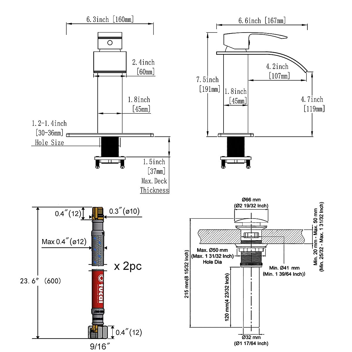 VOTON Chrome Bathroom Faucet Waterfall Single Handle Single Hole Bathroom Sink Washbasin Faucet with Pop-up Drain