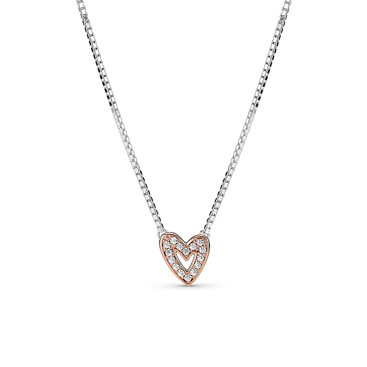 Pandora Sparkling Freehand Heart Necklace - Adjustable Necklace with Lobster Clasp - Great Gift for Her - Sterling Silver, 14k Rose Gold & Cubic Zirconia - 17.7"