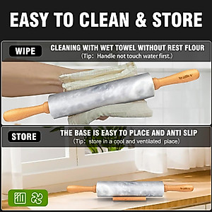 Walfos Marble Rolling Pin With Wooden Handles & Wood Cradle, 16.5 Inch Marble Rolling Pins For Making Pizza Dough And Tortillas, Dough Roller For Pie Crust, Cookie, Pasta (Gray & White)