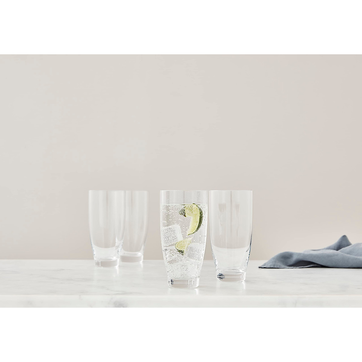 Nambe Vie Highball Glasses | 16 Ounce Tall Cocktail Glasses for Drinking Water, Juice, and Other Beverages | Set of 4 Clear Glasses | Designed by Neil Cohen