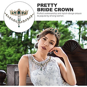 Generic Wedding Bridal Flower Jewelry Set Baroque Tiara Crystal Crown with Comb Retro Rhinestone Necklace Earrings Bridesmaids Queen Costume for Prom Party ( Green )