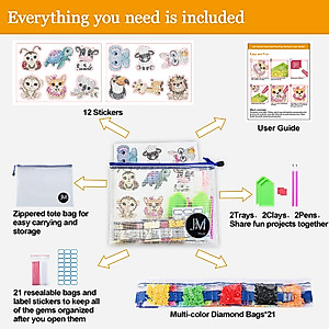 JM House 5D Diamond Painting Stickers Kits for Kids, 12Pcs Animals Gem Diamond Art for Kids,DIY Mosaic Stickers with Dots, Arts and Crafts Best Tween Gifts for Boys and Girls Age 4-6,6-8,8-10