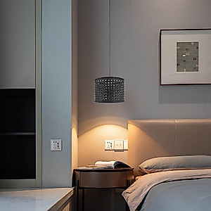 EXCEART Small Woven Lamp Shade E27 16cm Plastic Pendant Lampshade Drum Chandelier Light Cover Wall Floor Table Lamp Bulb Cage Guard Rustic Hanging Light Fixture B