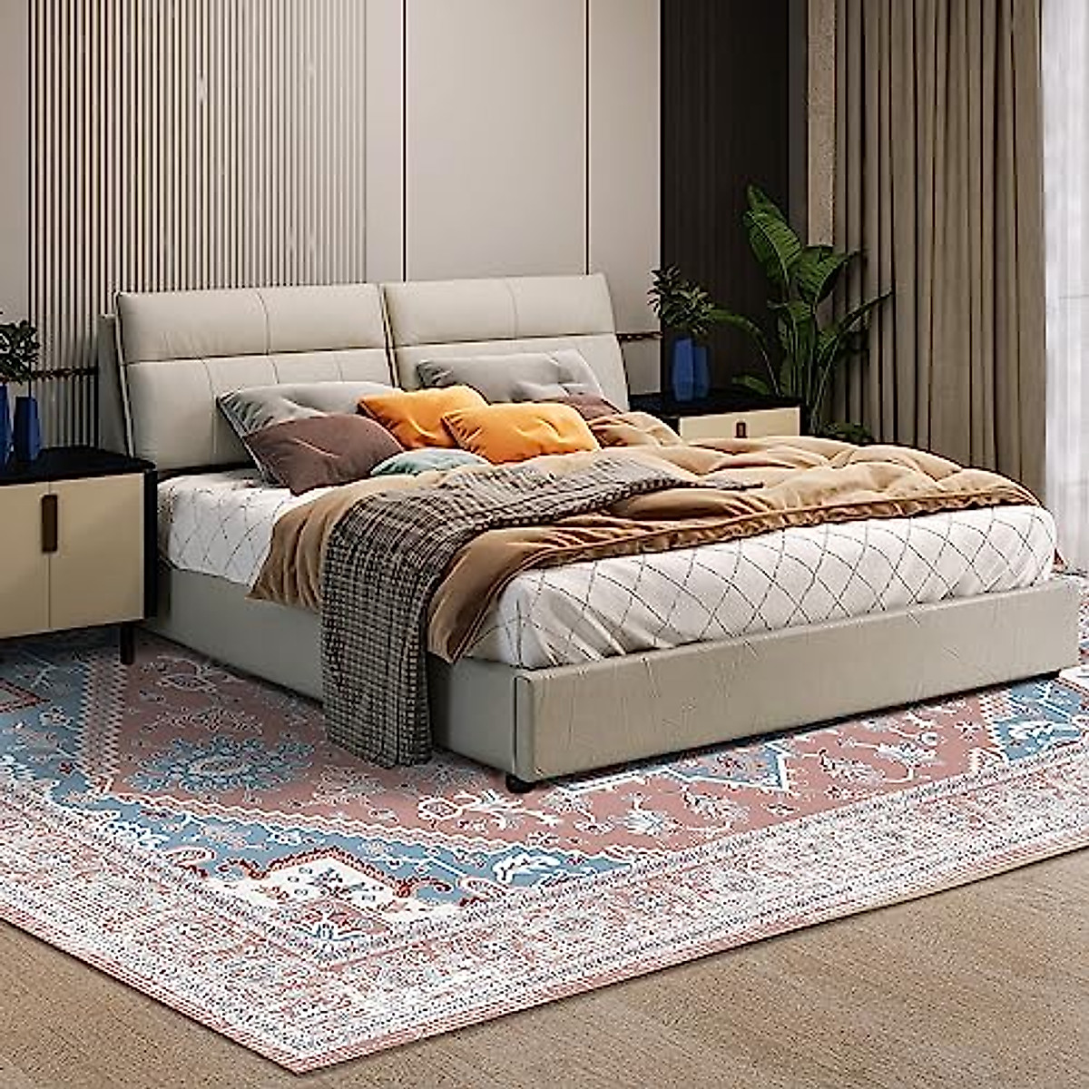 Washable Rug 9'x12' Area Rug for Living Room Bedroom Rug Lightweight Large Area Rug Thin Vintage Rug No Smell Machine Washable Rug Accent Rug for Dining Room Home Kitchen, Blue