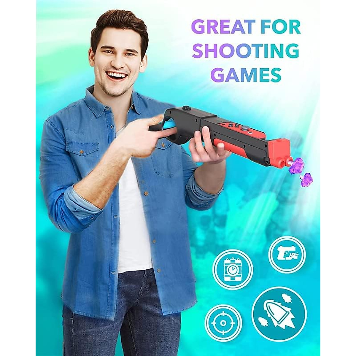 Skywin Gun Controller for N-Switch JoyCons - Compatible with Nintendo Switch Gun Shooting Games (Black)