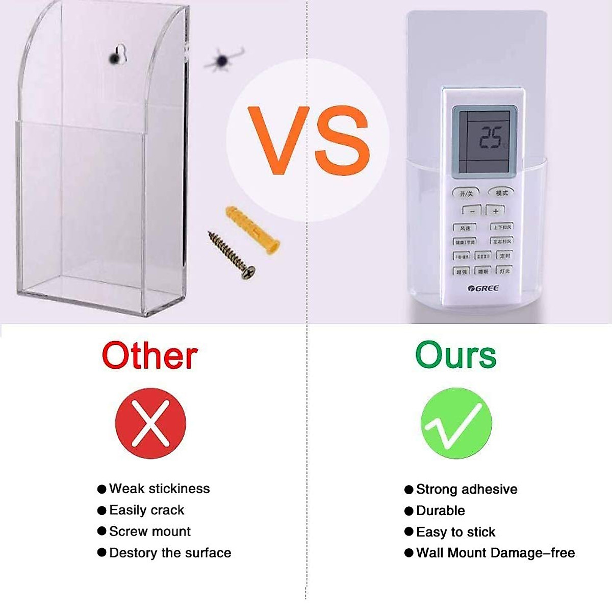 ZC GEL Remote Control Holder Wall Mount Damage-Free 2 pack, Clear Adhesive Remote Holder For Bed Sturdy Storage Box To Hold Remotes Eyeglasses Pen Key For RV,Bedroom,office