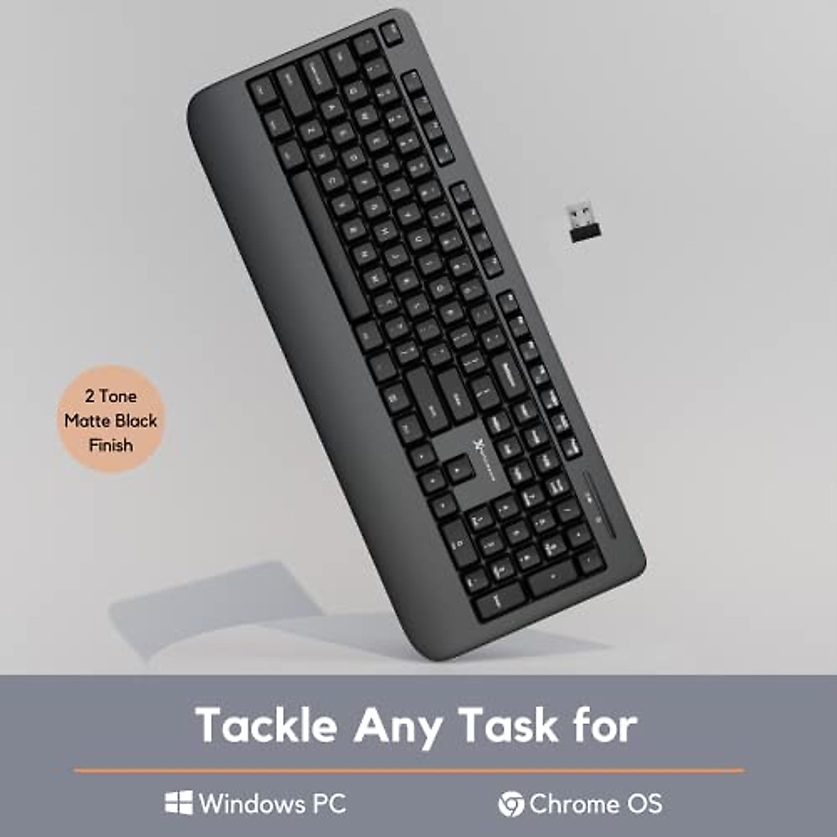 X9 Performance Ergonomic Wireless Keyboard with Wrist Rest - Comfort Meets Productivity - USB Computer Keyboard Wireless with 104 Quiet Keys and 2 Tone Finish - PC Desktop and External Laptop Keyboard