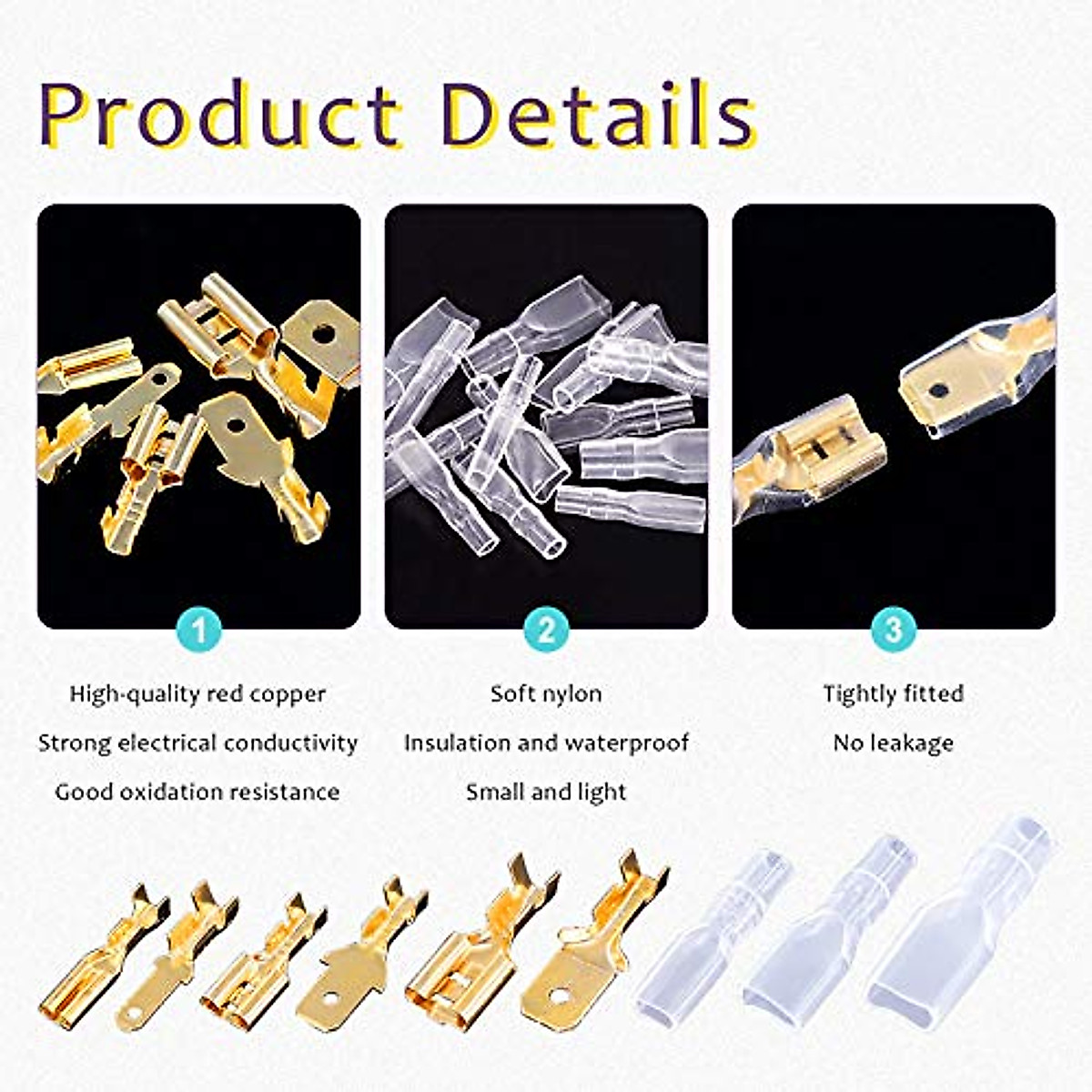 Swpeet 720Pcs Gold 2.8/4.8/6.3mm Male and Female Spade Quick Connectors Wire Crimp Terminal Block with Insulating Sleeve Assortment Kit Perfect for Electrical Wiring Car Audio Speaker