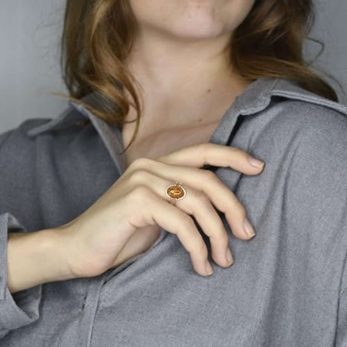 HolidayGiftShops Sterling Silver and Baltic Honey Amber Adult Ring Federica- Size 7.5