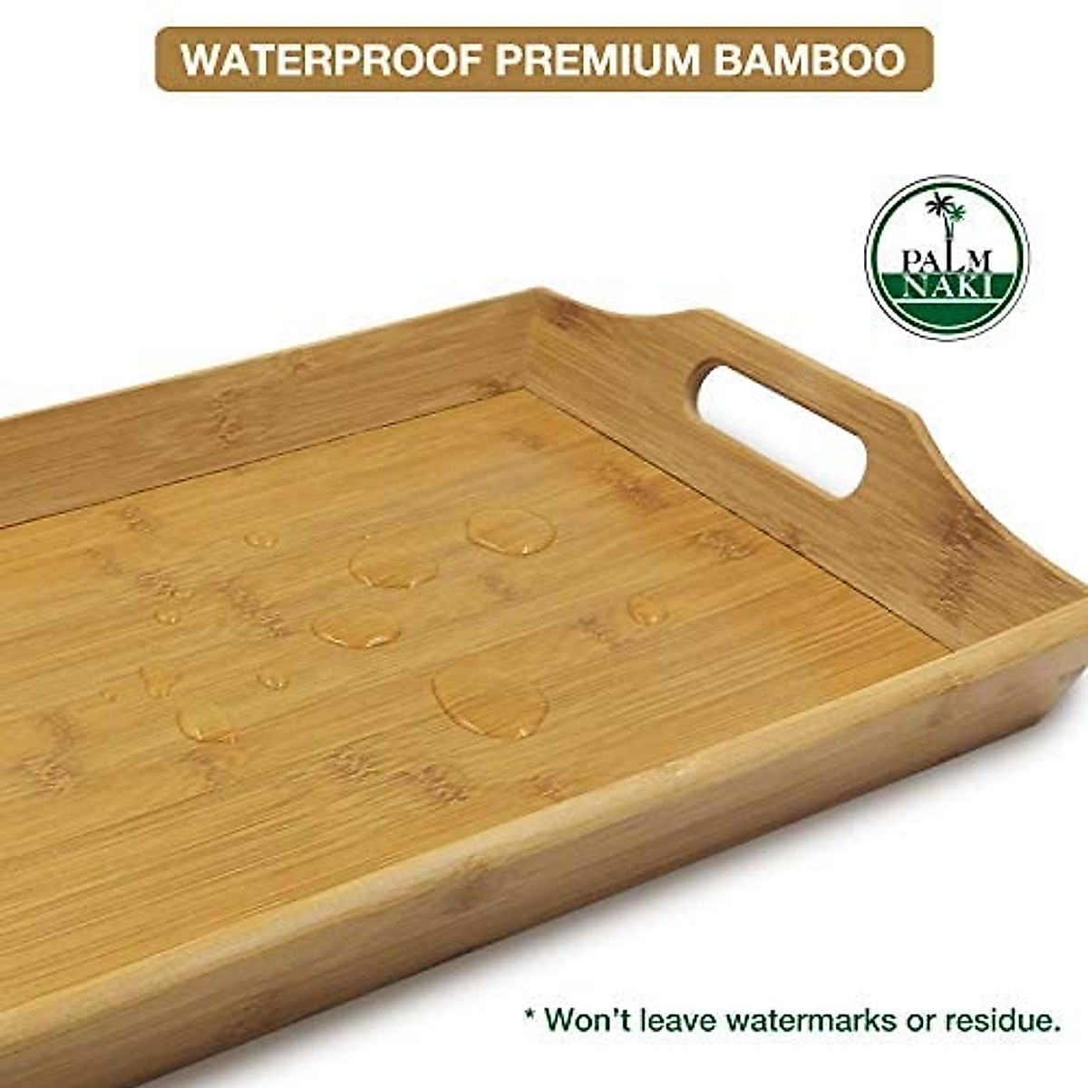 Palm Naki Bamboo Serving Tray - Bamboo Decorative Tray with Handles, Bamboo Charcuterie Tray, Bamboo Wood, 19.5” x 11.8” x 1.5”
