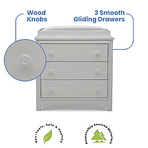 Delta Children Perry 3 Drawer Dresser with Changing Top, Moonstruck Grey