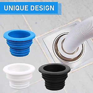 3Pcs Fit Drain Pipe Hose Silicone Plug, Washing Machine Drain Hose Holder, Washing Machine Drain for Bathroom Kitchen, Silicone Plug Sewer Seal Ring(Black Blue White)