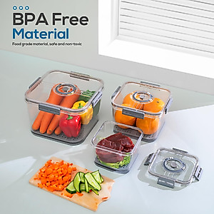 3-pack Vegetable and Fruit Storage Containers for Fridge Organizer Produce Saver Containers for Refrigerator Lettuce Berry Salad Cabbage Keeper , Kitchen Organization with Lids and Air Vents (Grey)