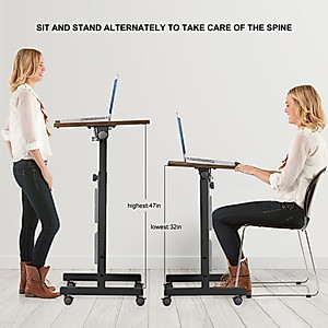 KOUPA Height Adjustable Standing Desk with Storage Bag 16 x 24 in, Portable Rolling Mobile Stand Up Table with Wheels, 360° Flip Laptop Computer Desk for Home Office, Rustic Brown