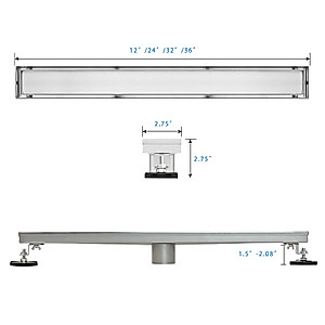 Elefloom Linear Shower Drain, Shower Drain 24 inch with 2-in-1 Tile Insert Cover, Brushed AISI 304 Stainless Steel Shower Floor Drain, Shower Drain with Hair Catcher and Adjustable Feet