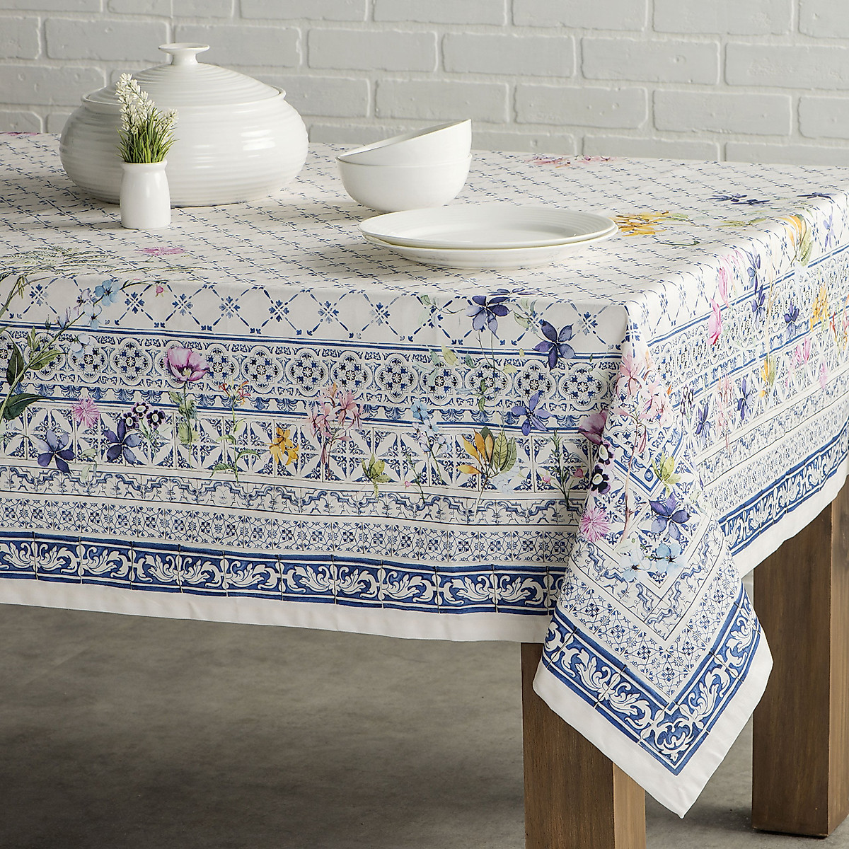 Maison d' Hermine Tablecloths 100% Cotton 60"x120" Decorative Rectangle Tablecloth Washable Table Cover, Holiday Dinner, Wedding, Baby Shower & Dining, Faience - Spring/Summer