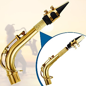24.5 mm Alto Saxophone Sax Bend Neck Brass Material, 7 Pcs Replacement Part Includes Saxophone Mouthpiece Metal Ligature 2.5 Reeds Cushions Pads Plastic Cap