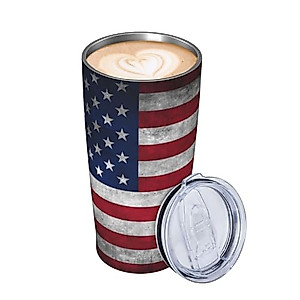 VKKOEWL American Flag Stainless Steel Insulated Tumbler 20 Oz Travel Water Bottle Coffee Mug Drink Cup With Lid Straw