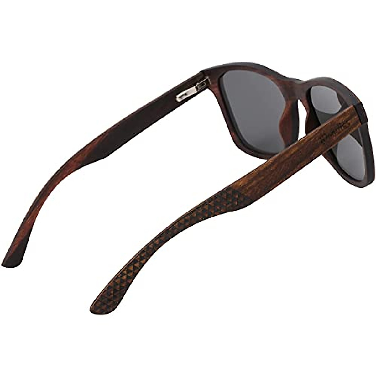 Woodies All Wood Zebra Wood Sunglasses with Polarized Lens and Bamboo Gift Box - Special Edition Engraved Wooden Arms