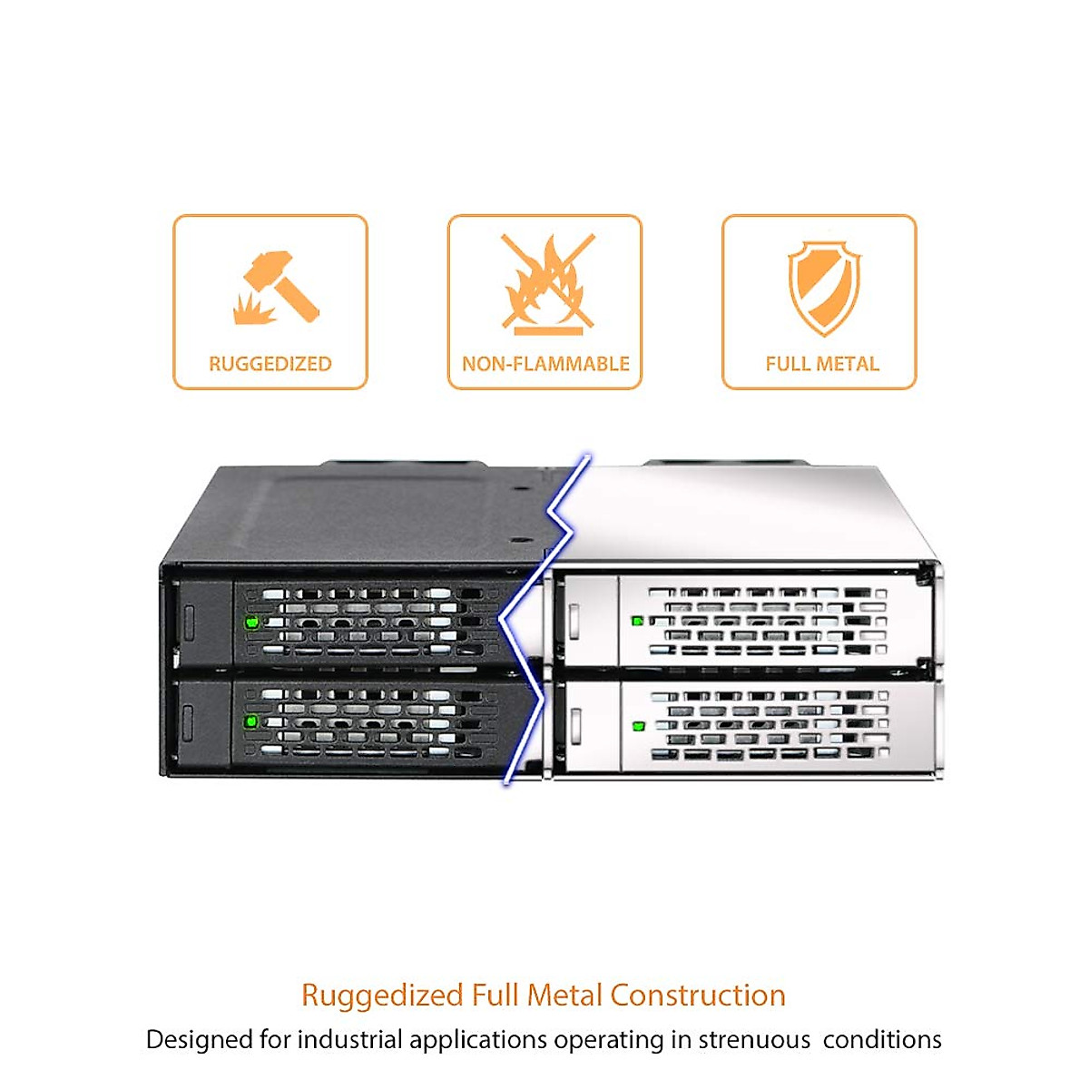 ICY DOCK 4 Bay 2.5 NVMe U.2/U.3 SSD PCIe 4.0 Rugged Mobile Rack Enclosure for 5.25" Bay (4 x Mini-SAS HD) | ToughArmor MB699VP-B