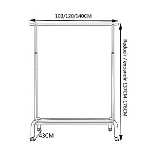 NEOCHY Heavy-Duty Hangers, Stainless Steel Tube Clothing Display Racks, Liftable and Mobile Drying Racks, Household Racks/Black/140Cm