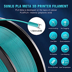 SUNLU 3D Printer Filament, Neatly Wound PLA Meta Filament 1.75mm, Toughness, Highly Fluid, Fast Printing for 3D Printer, Dimensional Accuracy +/- 0.02 mm (2.2lbs), 330 Meters, 1 KG Spool, Black