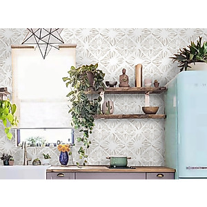 Fiula Geometric Peel and Stick Wallpaper Boho wallpaper78.7 "x16.1" White and Gray Wallpaper White Contact Paper Removable Wallpaper for Bedroom Waterproof Removable Shelf Liner Decal Vinyl Roll
