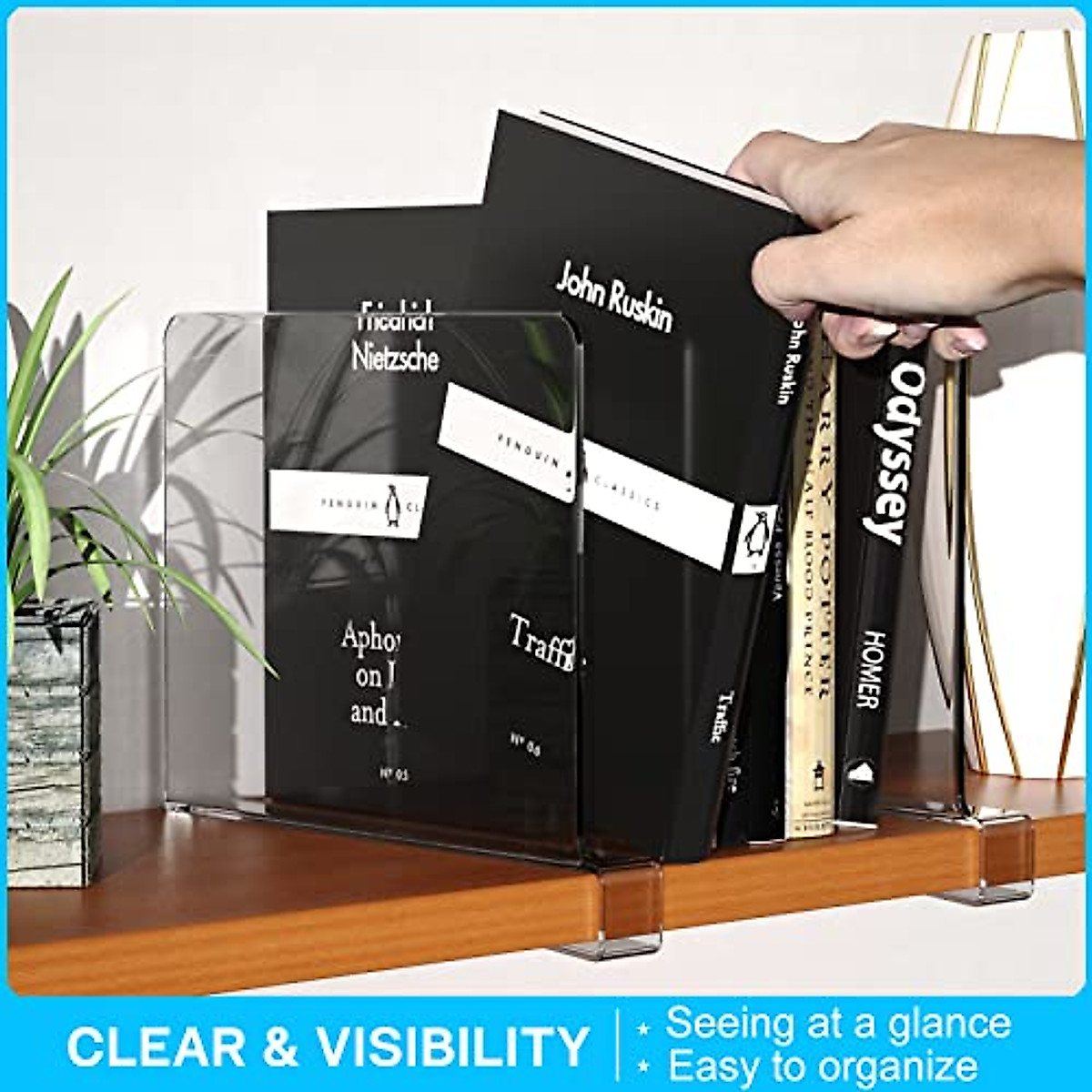 GOFI Closet Dividers for Shelves - 8 PCS Clear Acrylic Shelf Dividers for Closet Organization, Shelf Separators for Clothes Purses Towels Linen Books in Bedroom Kitchen Cabinets Office Bookshelf