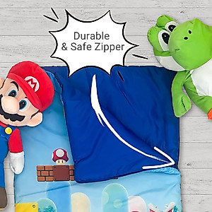 Super Mario Kids Soft Lightweight 2 Piece Sleeping/Slumber Bag and Sling Bag Set, 46"(L) X 26"(W), (Official Licensed Nintendo Product) by Franco