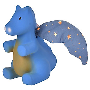 Tikiri Fairytales Midnight Dragon Natural Rubber Rattle with Crinkle Wings (Royal Blue)