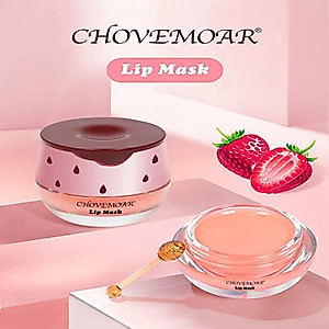 2PCS Honey Balm & Strawberry Lip Balm, Honey Lip Balm, Lip Masks for Dry and Cracked Lips with Brush, Lip Exfoliator & Moisturizer, Reduces Lips Lines & Lightens Lips, Anti-Wrinkle, Aging