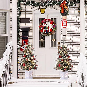 3ft Mini Prelit Premium Snow Flocked Artificial Christmas Tree, Pre-lit Xmas Pine Tree for Christmas Decoration, Party Decoration, Home, Office, White Base (White Base-elk, 3FT)