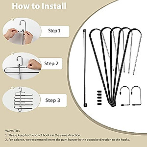 Pants Clothes Hangers Space Saving, RELBRO 2 Packs Multifunctional Pants Rack Hanger Black Stainless Steel Pants Jeans Hangers 5 Layered Closet Organizer for Pants Scarfs Slacks Towels Ties