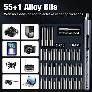PKEY Cordless Electric Screwdriver，Electric Screwdriver Kit with 55 Magnetic Precision Bits ，2 Torque Settings，3 LED Light, Ideal For Computer, Bookcase, Bicycle，Watch