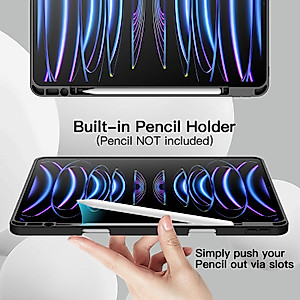 JETech Case for iPad Pro 12.9-Inch (6th/5th Generation, 2022/2021 Model) with Pencil Holder, Support 2nd Pencil Charging, Slim Tablet Cover with Soft TPU Back, Auto Wake/Sleep (Black)