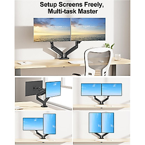 MOUNT PRO Dual Monitor Mount Fits 13 to 32 Inch Computer Screen, Height Adjustable Monitor Stand for 2 Monitors, Gas Spring Monitor Arm Holds up to 17. 6lbs Each, Monitor Desk VESA Mount, Black