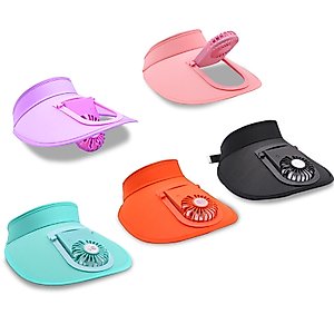 VNAKER Sun Visors Hat with Fan for Women - Fan Visor Hat - Three Gear Mediation and Large Area Sun Protection, Adjustable Elastic Buckle (Black)