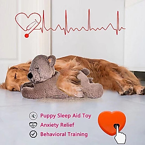 HonourHope Dog Heartbeat Toy for Anxiety Relief, Dog Soft Plush Toy Pet Calming Puppy Behavioral Training Aid Toy Pet Companion Pillow for Puppy Dog Cat Kitty Pets - Bear