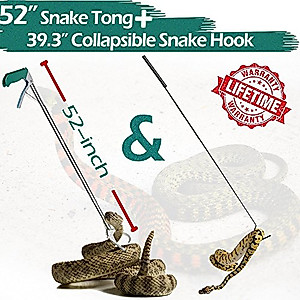 IC ICLOVER 52 Inch Snake Tong + 39.3 Inch Snake Hook, Upgrade Extra Long Professional Grabber & Collapsible Snake Hook, Best Tool Set for Moving Rattle Snake Corn Snake Kingsnakes Lizard Reptiles