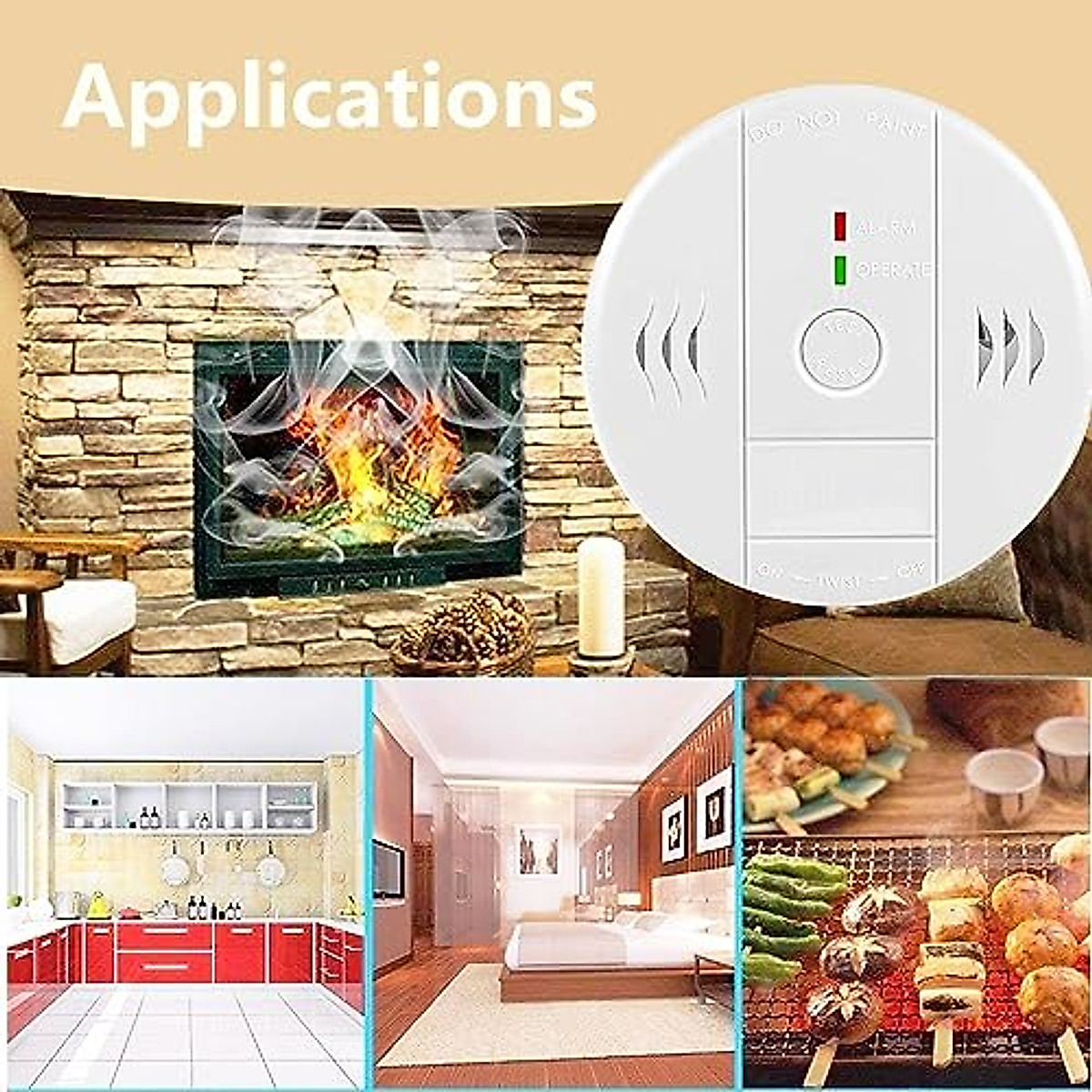 Combination Smoke and Carbon Monoxide Detector Alarm, 2-Pack Beeps Warning Smoke and CO Alarms for Basements Travel Home Office House Bedroom Living Room Car, Battery Operated, Comply with UL 217/2034