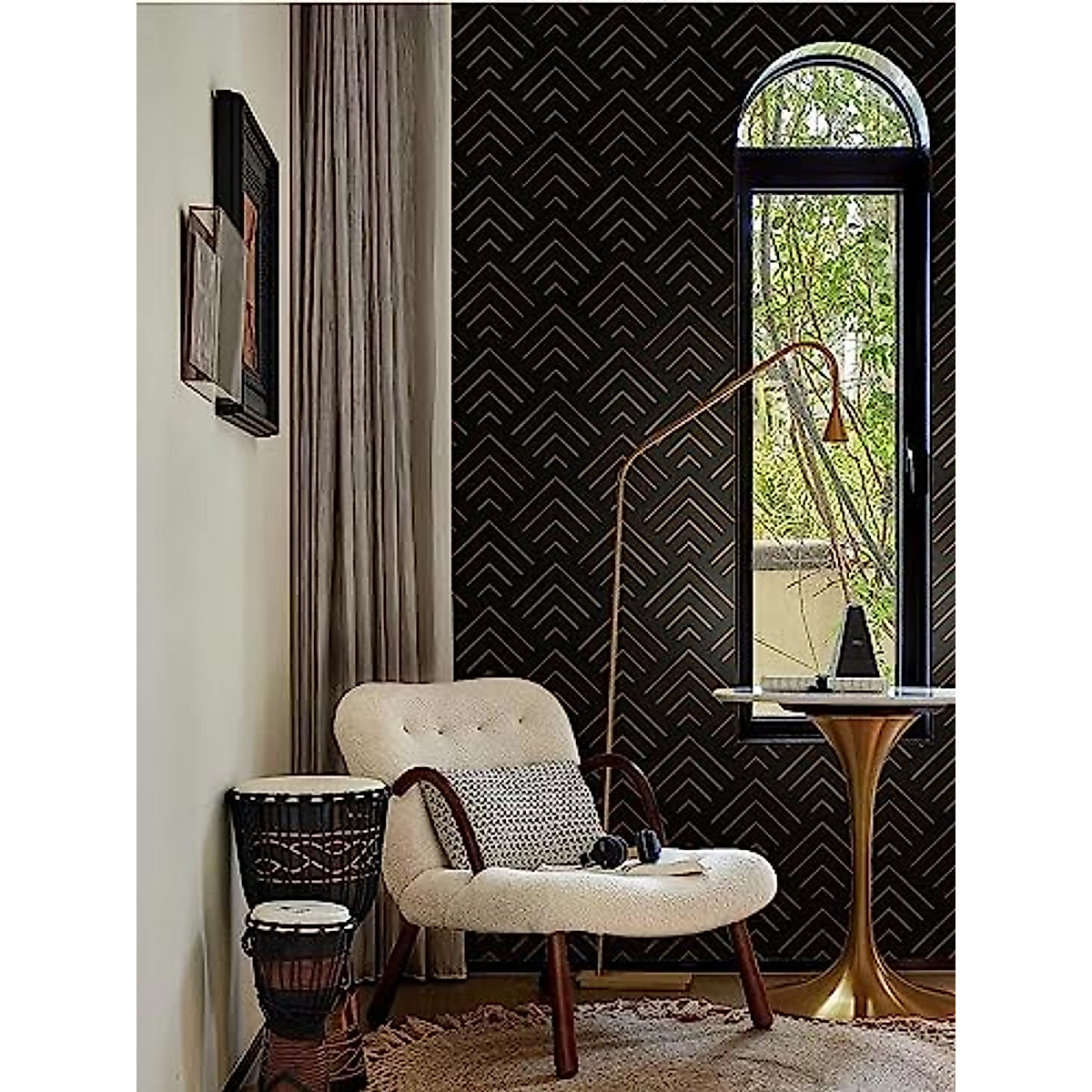 Heroad Brand Peel and Stick Wallpaper Black and Gold Wallpaper Geometric Wallpaper Black and Gold Contact Paper Self Adhesive Removable Wallpaper for Cabinets Waterproof Thicken Vinyl 118"x17.3"
