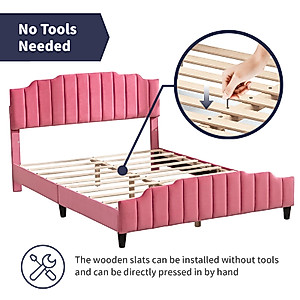 ZAFLY Full Size Bed Frame Kids, Modern Comfortable Pink Princess Bed Frames, Soft Headboard Padding& Wood Slats, Perfect for Girls’Rooms, No Box Spring Necessary (Princess)