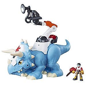 Chomp Squad Playskool Doc Tops and Sam Scrubs, Triceratops Dinosaur Toy and Hero Action Figure, Ambulance Toy for Kids 3 Years and Up