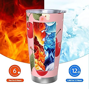 AYCZN Cherry 20 OZ Tumbler Stainless Steel Travel Coffee Mug, Fruit Flower Floral Insulated Water Bottle with Lid Leakproof Thermal Cup