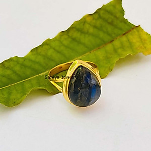 Saniya Jewelry Genuine Labradorite Pear Gemstone Real 925 Sterling Silver Handmade Ring For Women
