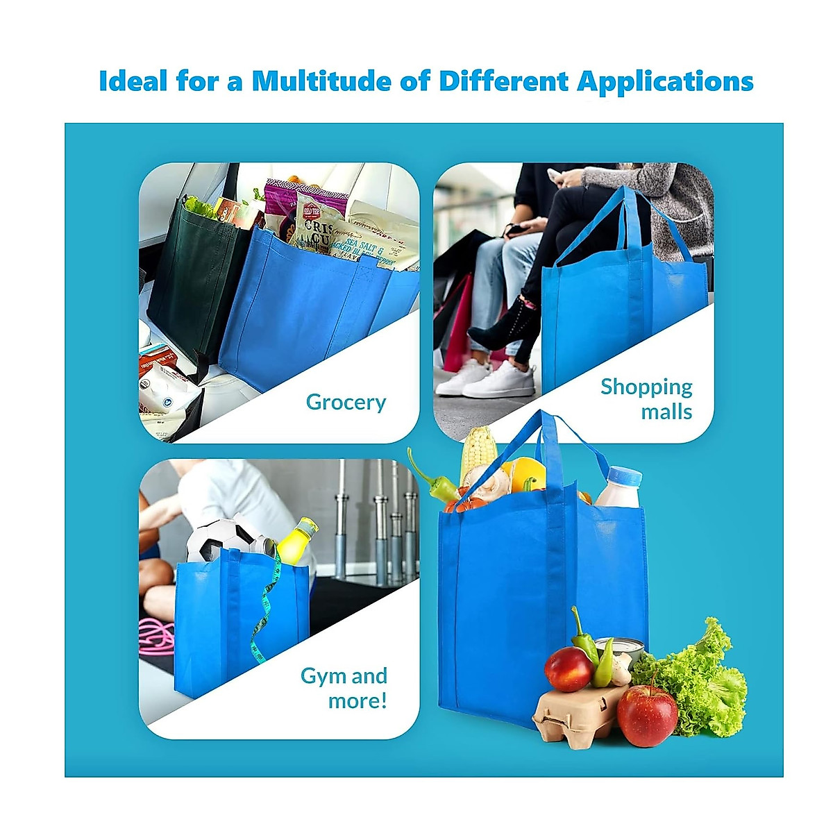 BJ BshuxiuJ Reusable Grocery Shopping Bags - Large Non-Woven Tote Bags Bulk with Handles, Durable, Washable, and Heavy-Duty for Shopping Groceries – Eco-Friendly Choice (6-Pack)