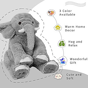 OurHonor Weighted Elephant Stuffed Animals, 5Lb Weighted Plush Giant 16in Elephant Throw Pillow Plushie for Boys, and Girls Christmas (Grey)