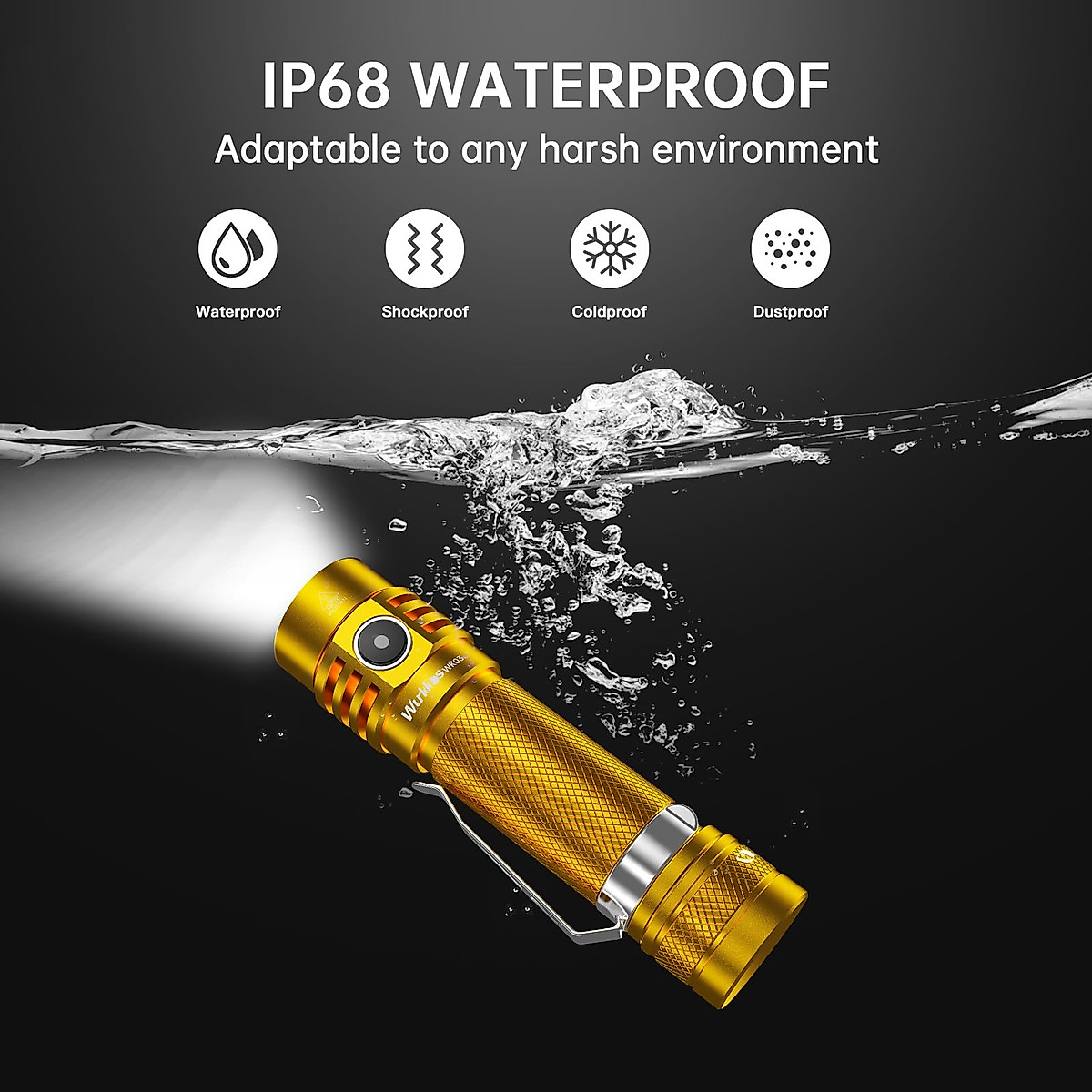 Wurkkos WK03 Pocket Flashlight Rechargeable, 1200 High Lumens Super Bright LED Flashlight with 6 Modes, High CRI 519A LED, IP68 Waterproof, Small Powerful Flashlight for Home, Emergency, Camping