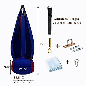 DEARCOOL 4 in 1 Kids Pod Swing Seat, Child Hammock Chair with Inflatable Cushion, 100% Cotton, for Indoor and Outdoor use, with Adjustable Belt, All Accessories Included